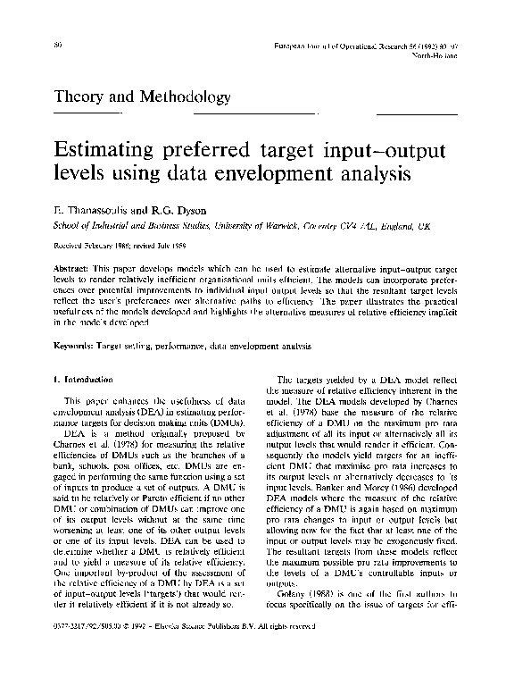Pdf Theory And Methodology Estimating Preferred Target Input Output