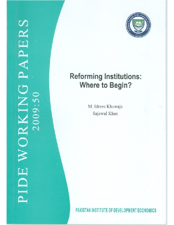 (PDF) Reforming Institutions : Where to Begin?