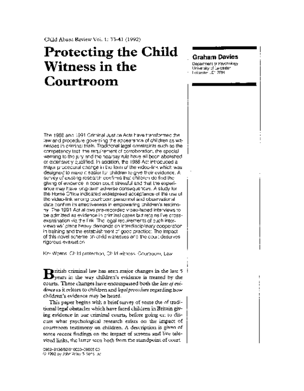 (PDF) Protecting the child witness in the courtroom