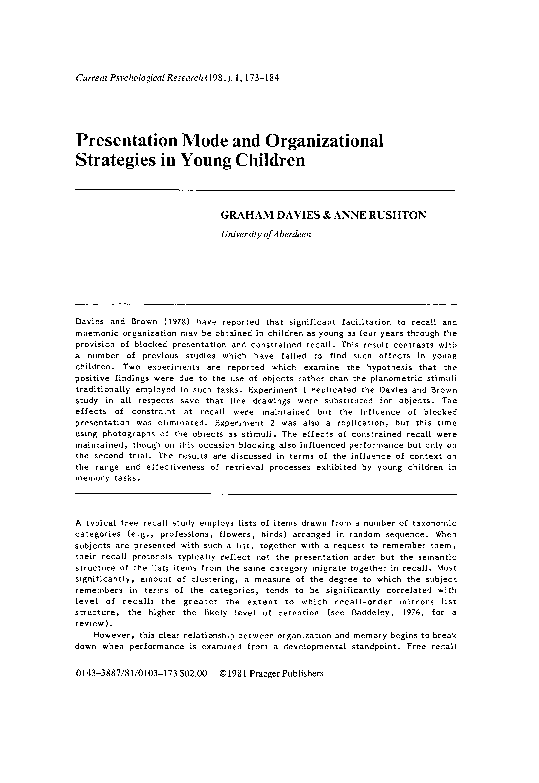 (PDF) Presentation mode and organizational strategies in young children