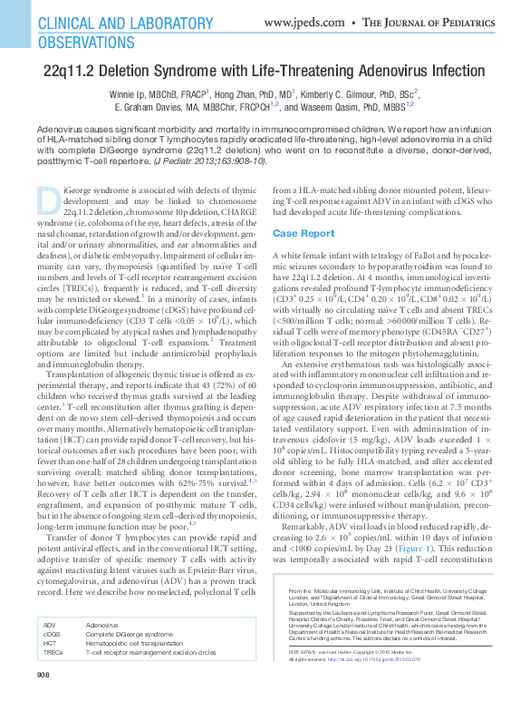 (PDF) 22q11.2 Deletion Syndrome with Life-Threatening Adenovirus Infection