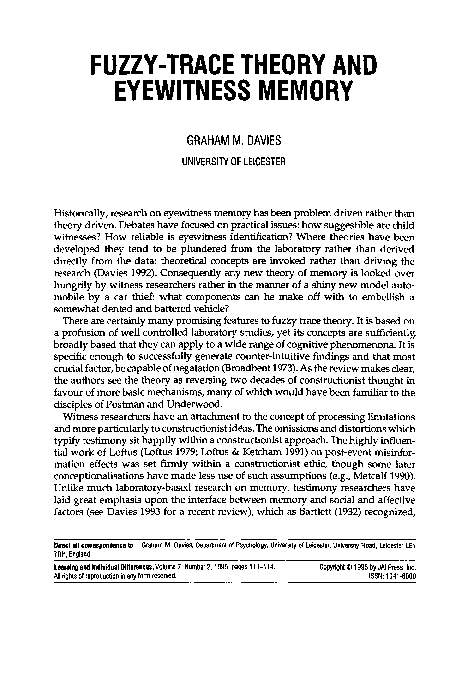 (PDF) Fuzzy-trace theory and eyewitness memory
