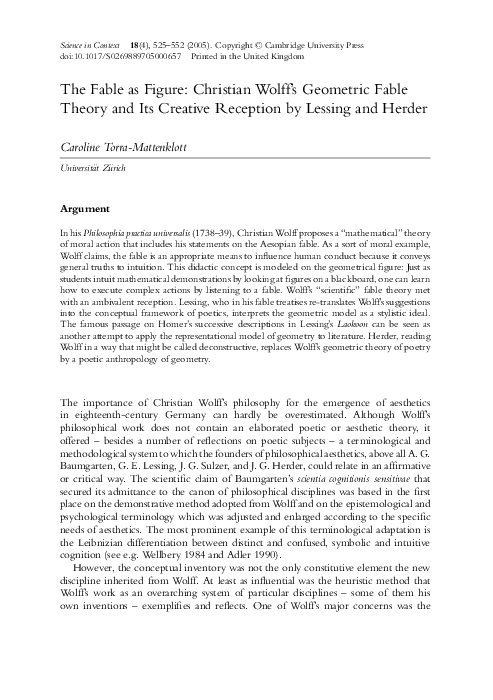 (PDF) The Fable as Figure: Christian Wolff's Geometric Fable Theory and ...