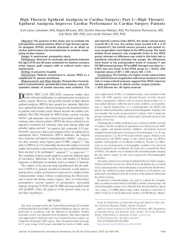 Pdf High Thoracic Epidural Analgesia In Cardiac Surgery Part 1—high