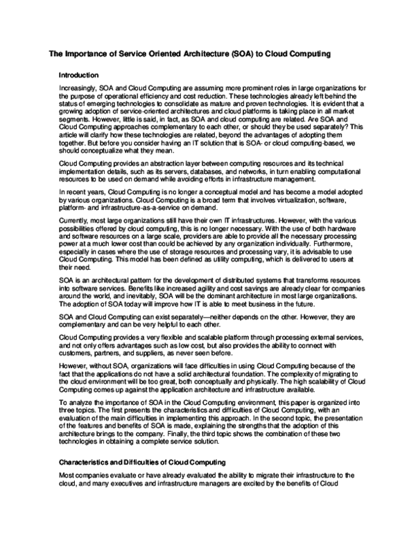 Pdf The Importance Of Service Oriented Architecture Soa To Cloud Computing Lxxxviipdf