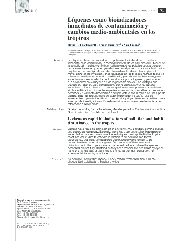 (PDF) [Lichens as rapid bioindicators of pollution and habitat ...