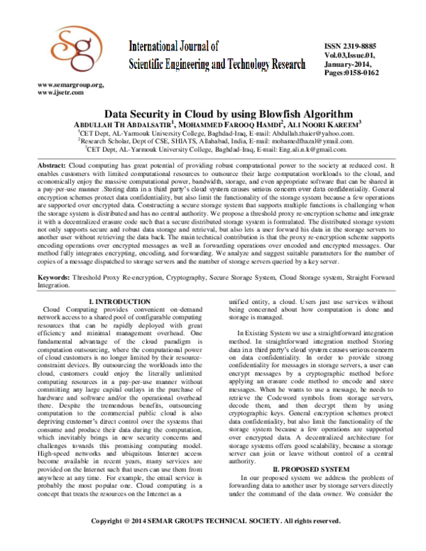 (PDF) Data Security in Cloud by using Blowfish Algorithm