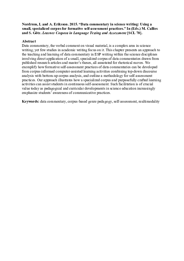 (PDF) Data commentary in science writing: Using a small, specialized ...