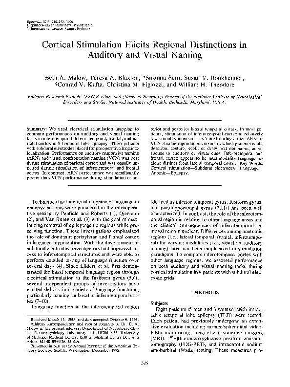 (PDF) Cortical Stimulation Elicits Regional Distinctions in Auditory and Visual Naming