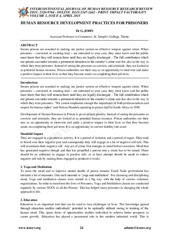 Pdf Human Resource Development Practices For Prisoners John Aicufsjc