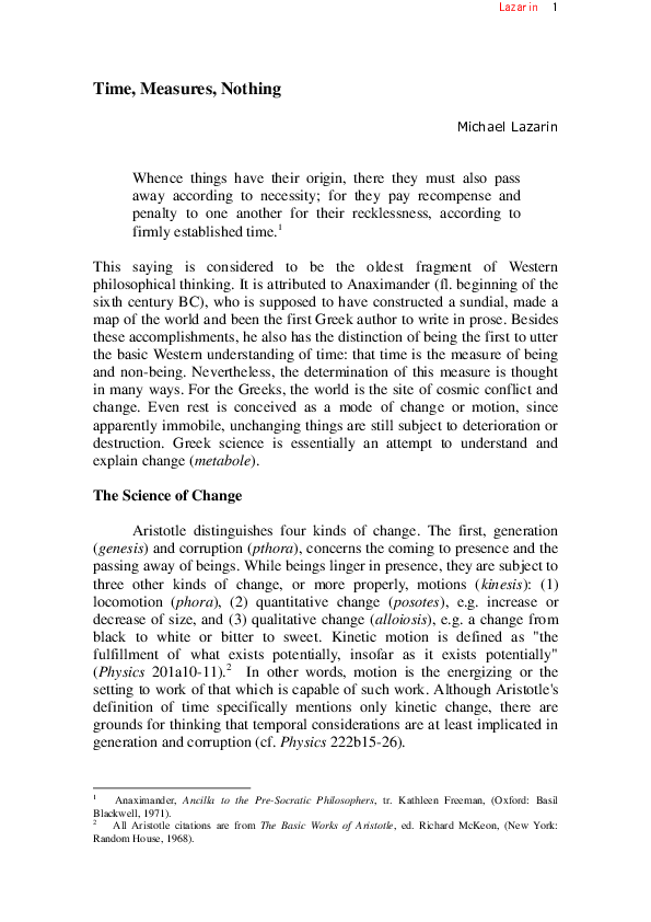 (PDF) Time and Nothingness (Mu to Jikan)--Time, Measures, Nothing