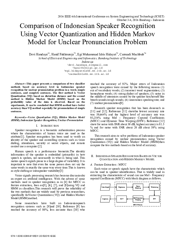 (PDF) Comparison of Indonesian Speaker Recognition Using Vector Quantization and Hidden Markov ...
