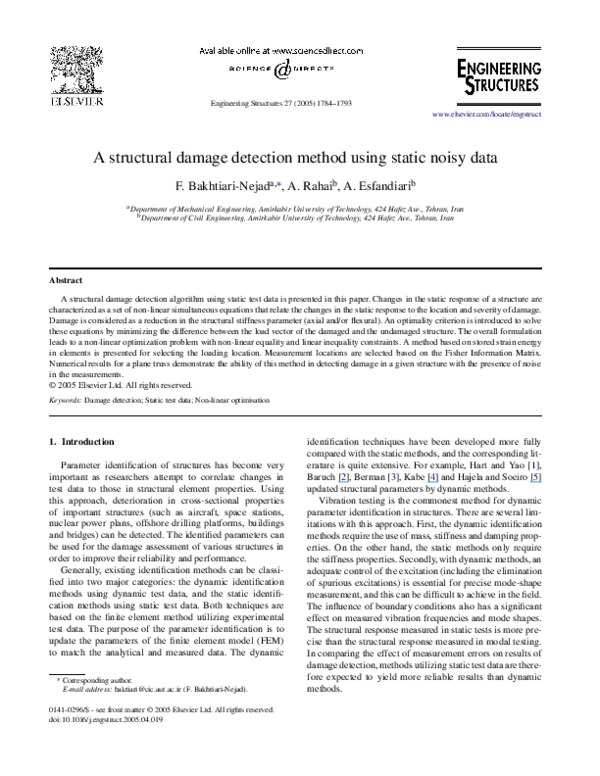 (PDF) A structural damage detection method using static noisy data