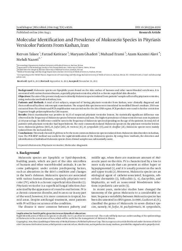 (PDF) Identification of Malassezia species isolated from patients with ...
