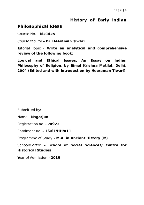 (DOC) Book Review : Logical and Ethical Issues: An Essay on Indian ...