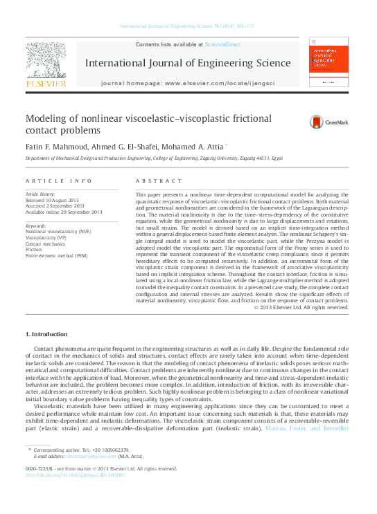 Pdf Modeling Of Nonlinear Viscoelastic Viscoplastic Frictional