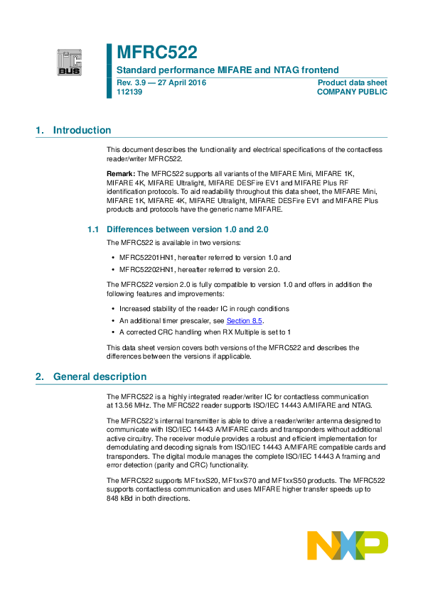 (PDF) MFRC522 Documentacion