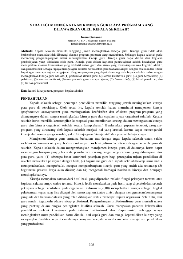 (PDF) STRATEGI MENINGKATKAN KINERJA GURU: APA PROGRAM YANG DITAWARKAN OLEH KEPALA SEKOLAH