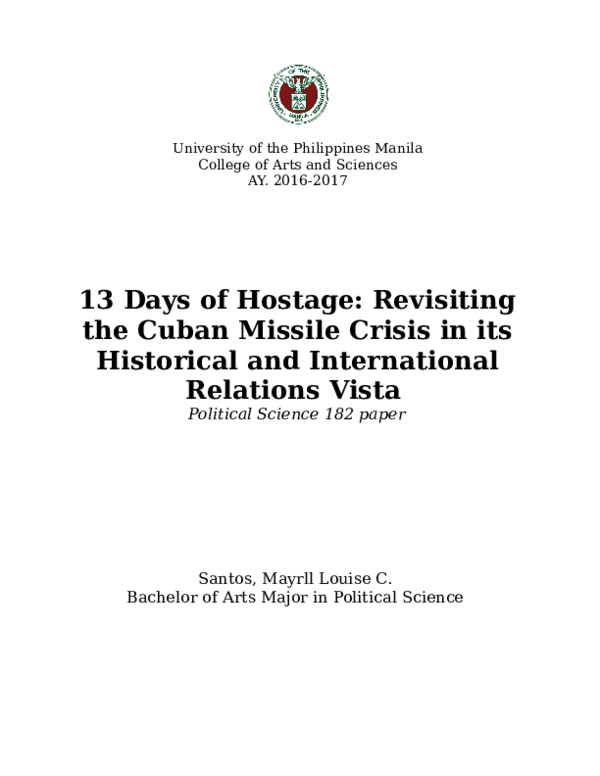 (DOC) 13 Days of Hostage: Revisiting the Cuban Missile Crisis in its ...