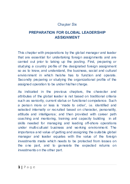 (DOC) Chapter Six PREPARATION FOR GLOBAL LEADERSHIP ASSIGNMENT