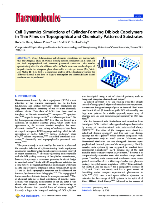 (PDF) Cell Dynamics Simulations of Cylinder-Forming Diblock Copolymers in Thin Films on ...