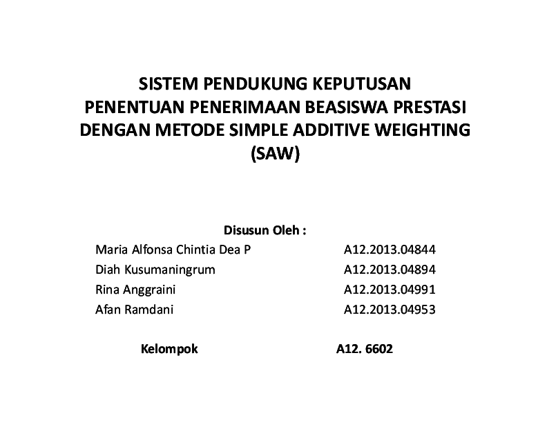(PDF) SISTEM PENDUKUNG KEPUTUSAN - PENENTUAN PENERIMAAN BEASISWA DENGAN METODE SIMPLE ADDITIVE ...