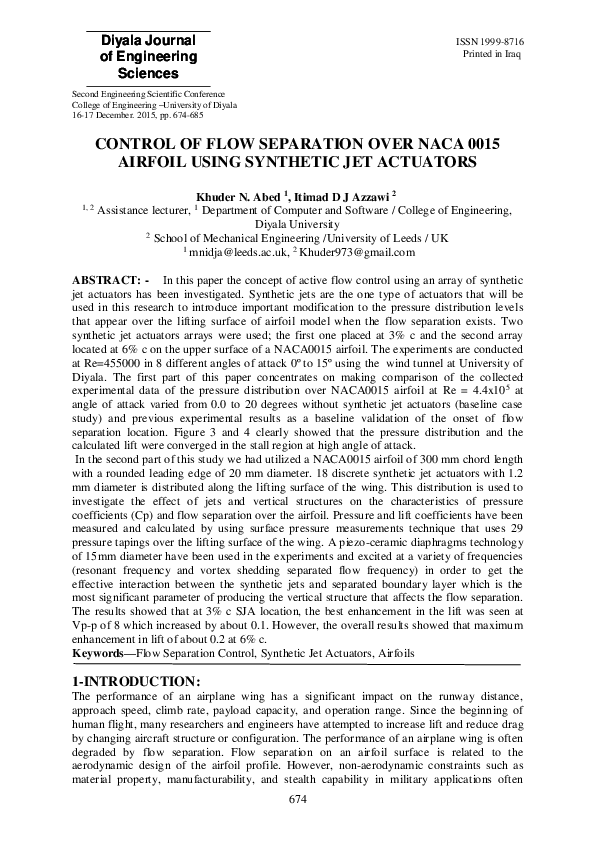 (PDF) CONTROL OF FLOW SEPARATION OVER NACA 0015 AIRFOIL USING SYNTHETIC JET ACTUATORS 2