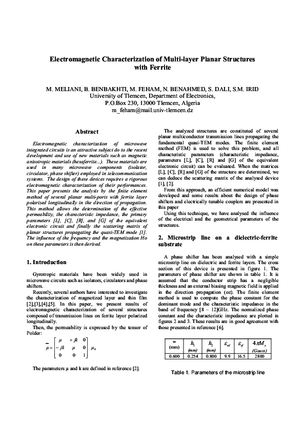 (PDF) Electromagnetic characterization of the multi-layer structures with ferrite