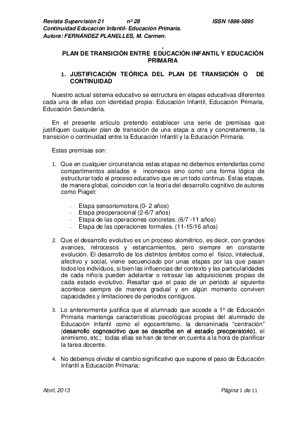 (PDF) PLAN DE TRANSICIÓN ENTRE EDUCACIÓN INFANTIL Y EDUCACIÓN PRIMARIA