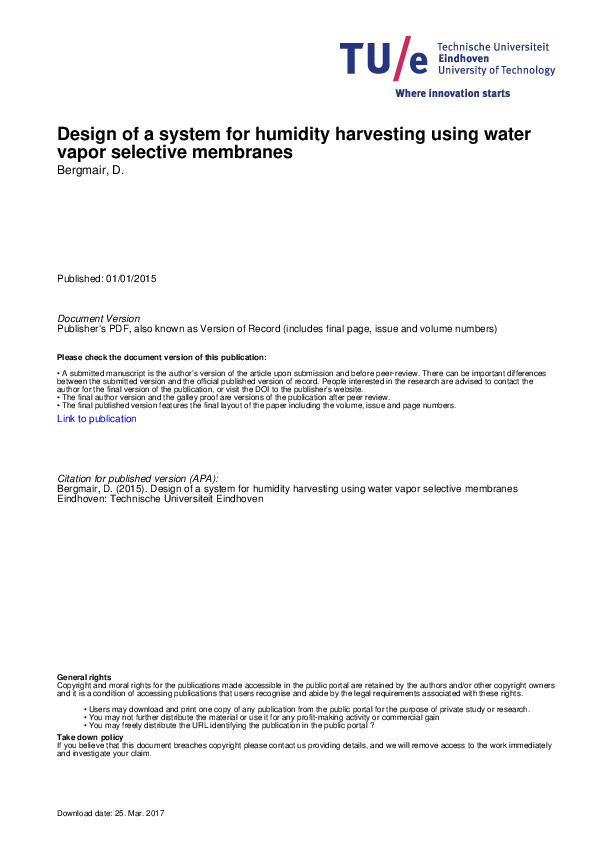 (PDF) Design of a system for humidity harvesting using water vapor ...