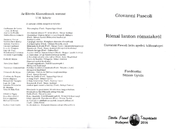 (PDF) Giovanni Pascoli: Római lanton rómaiakról (2016) | Dr. Simon ...