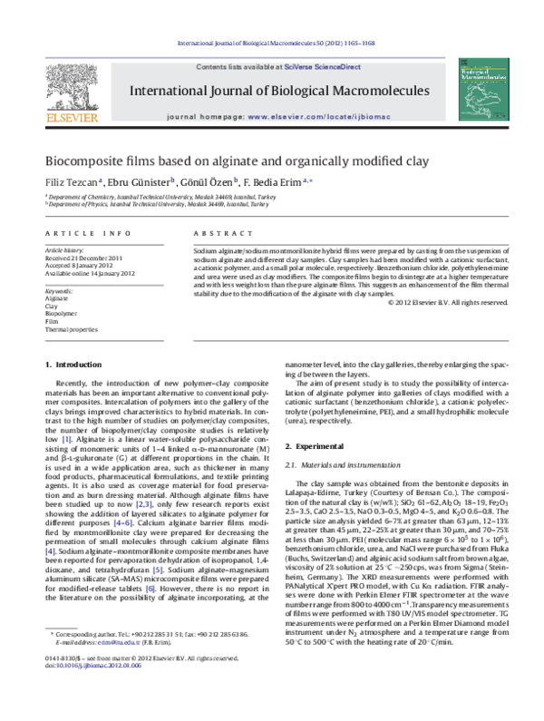 (PDF) Biocomposite films based on alginate and organically modified clay