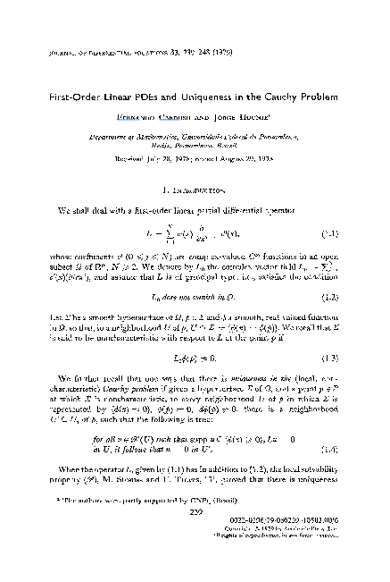 (PDF) First-order linear PDEs and uniqueness in the Cauchy problem