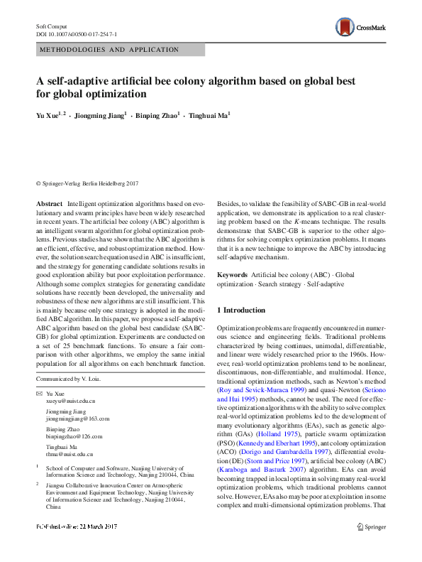 Pdf A Self Adaptive Artificial Bee Colony Algorithm Based On Global