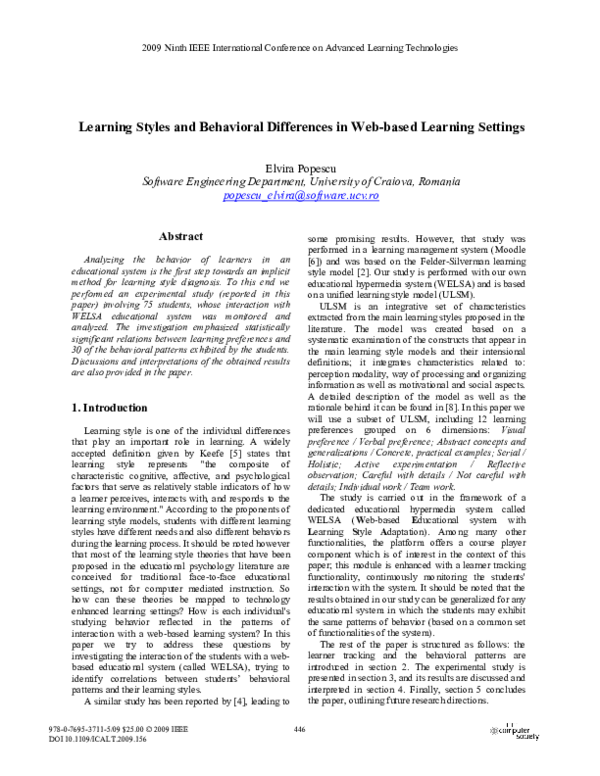 (PDF) Learning styles and behavioral differences in web-based learning settings
