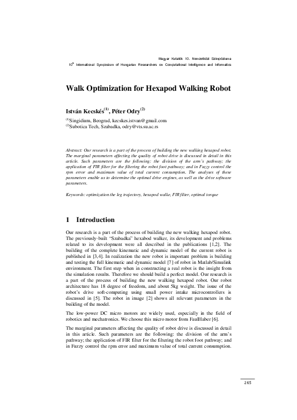 (PDF) Walk Optimization for Hexapod Walking Robot