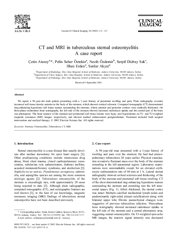 (PDF) CT and MRI in tuberculous sternal osteomyelitis | Pelin Oztekin ...