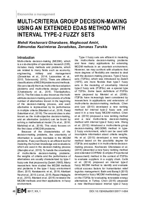 Pdf Multi Criteria Group Decision Making Using An Extended Edas Method With Interval Type 2