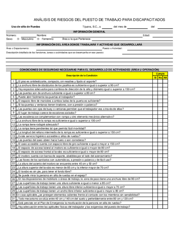 Pdf Analisis De Riesgos Del Puesto De Trabajo Para Discapacitados