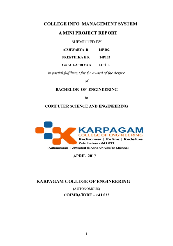 (DOC) COLLEGE INFO MANAGEMENT SYSTEM A MINI PROJECT REPORT SUBMITTED BY ...