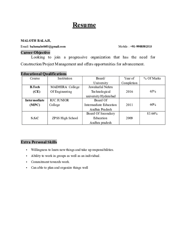 (DOC) Balu resume bt | balu maloth - Academia.edu