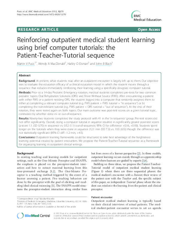(PDF) Reinforcing outpatient medical student learning using brief ...