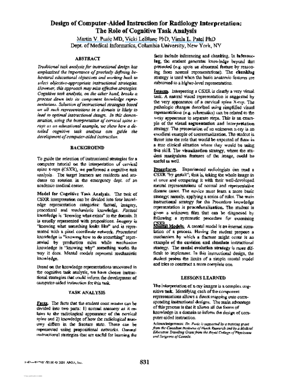 (PDF) Design of Computer-aided Instruction for Radiology Interpretation: The Role of Cognitive ...