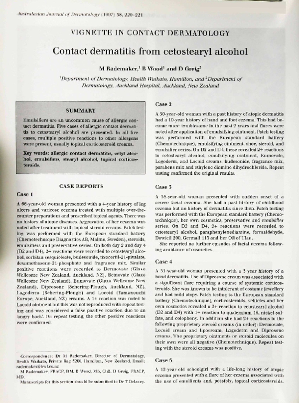 (PDF) Contact dermatitis from cetostearyl alcohol