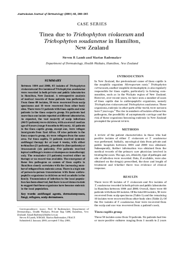 (PDF) Tinea due to Trichophyton violaceum and Trichophyton soudanense ...