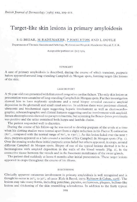 (PDF) Target-like skin lesions in primary amyloidosis