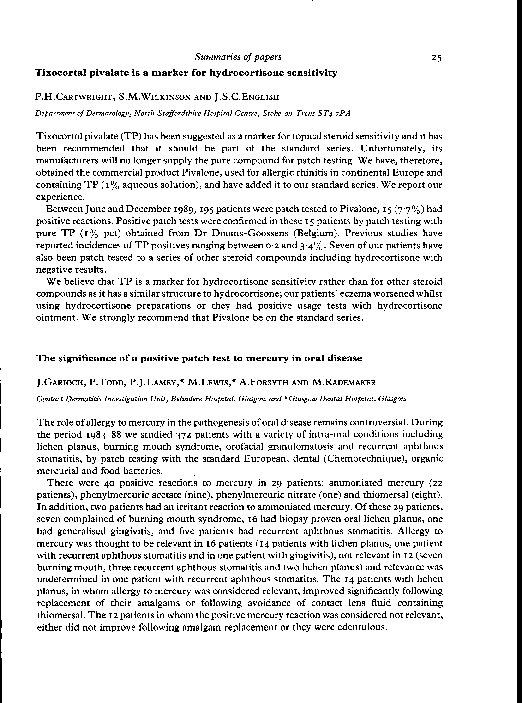 (PDF) The significance of a positive patch test to mercury in oral disease