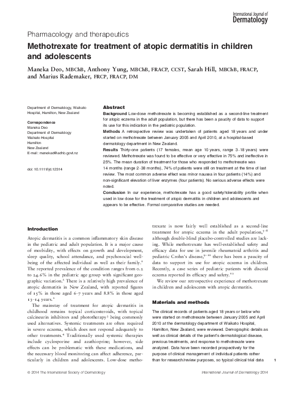 (PDF) Methotrexate for treatment of atopic dermatitis in children and ...