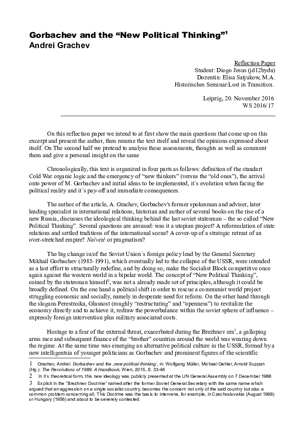 (PDF) Gorbachev and the " New Political Thinking " by Andrei Grachev ...