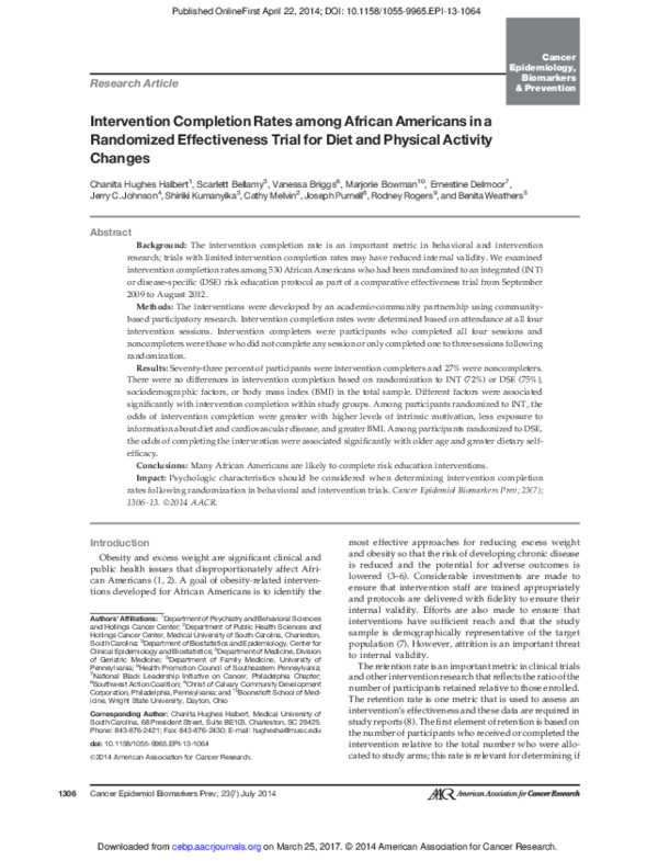 (PDF) Intervention Completion Rates among African Americans in a ...